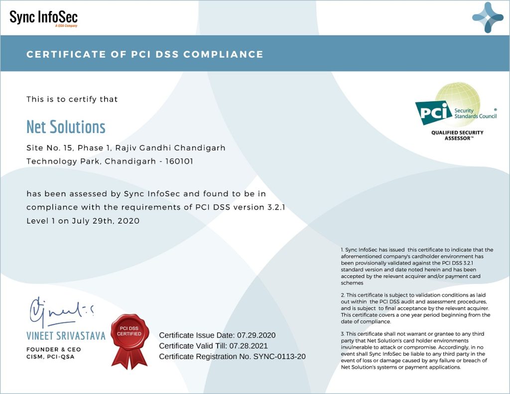 Net Solutions Achieves PCI DSS Level 1 Service Provider Certification